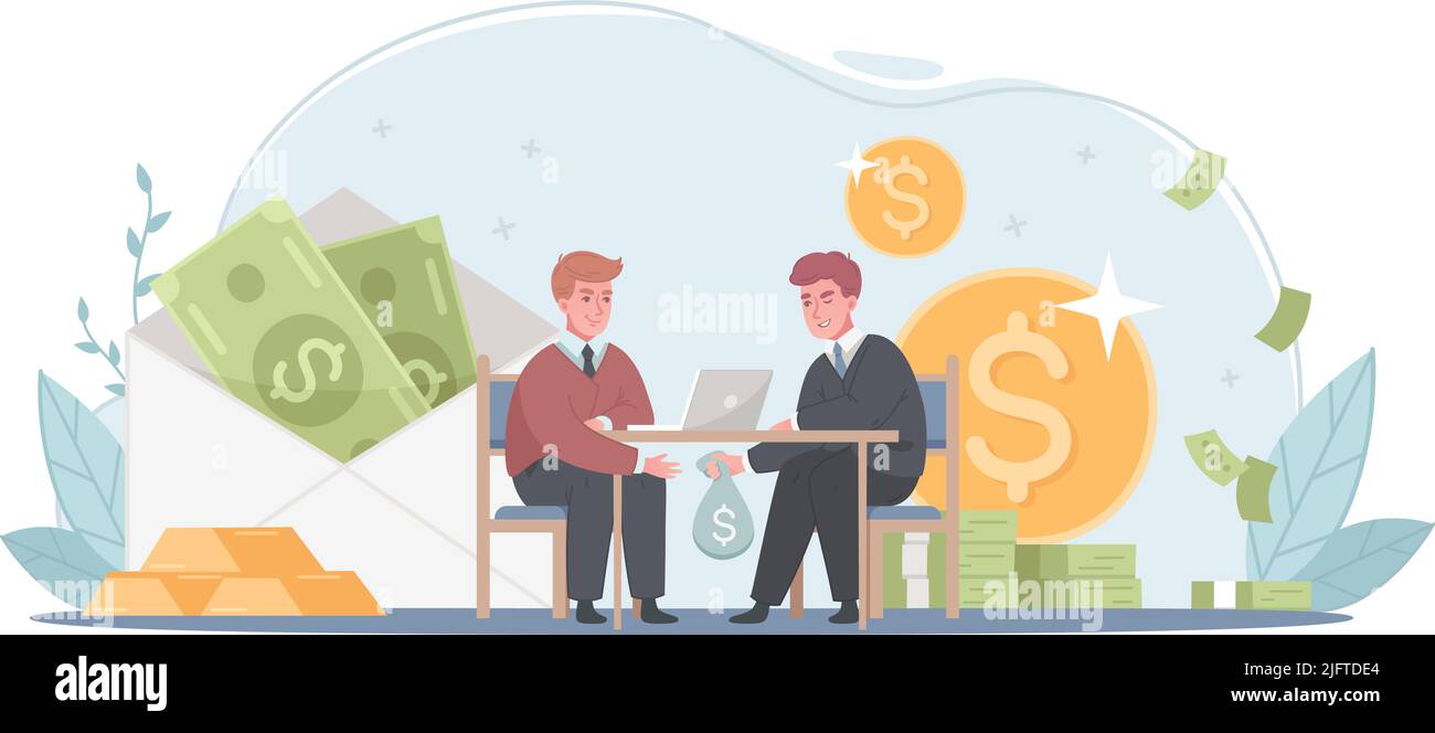 Corruption illegal money laundering cartoon compositions with men ...