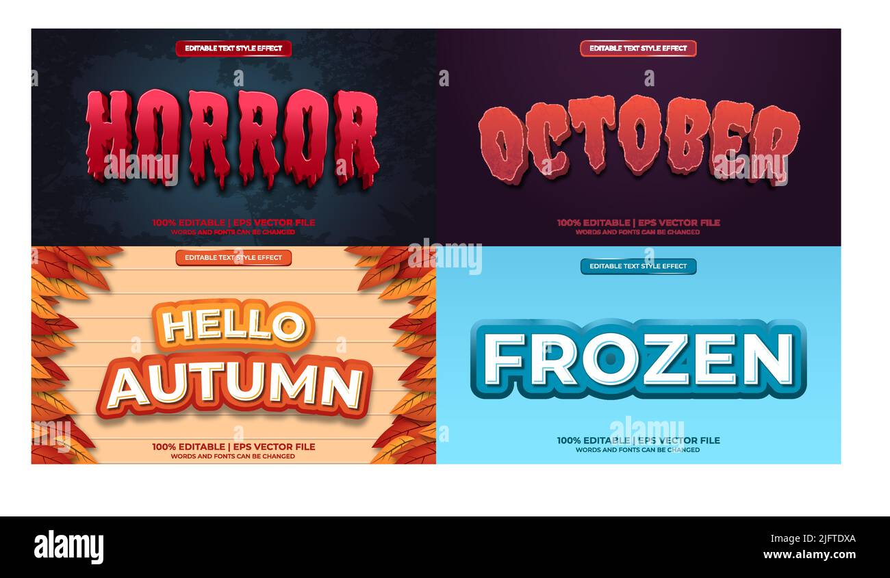 Bundle of editable text effect design vector. Set of editable text effect design. Vector ...