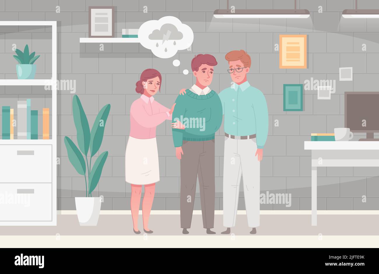 Empathy characters cartoon composition with interior of office room and ...