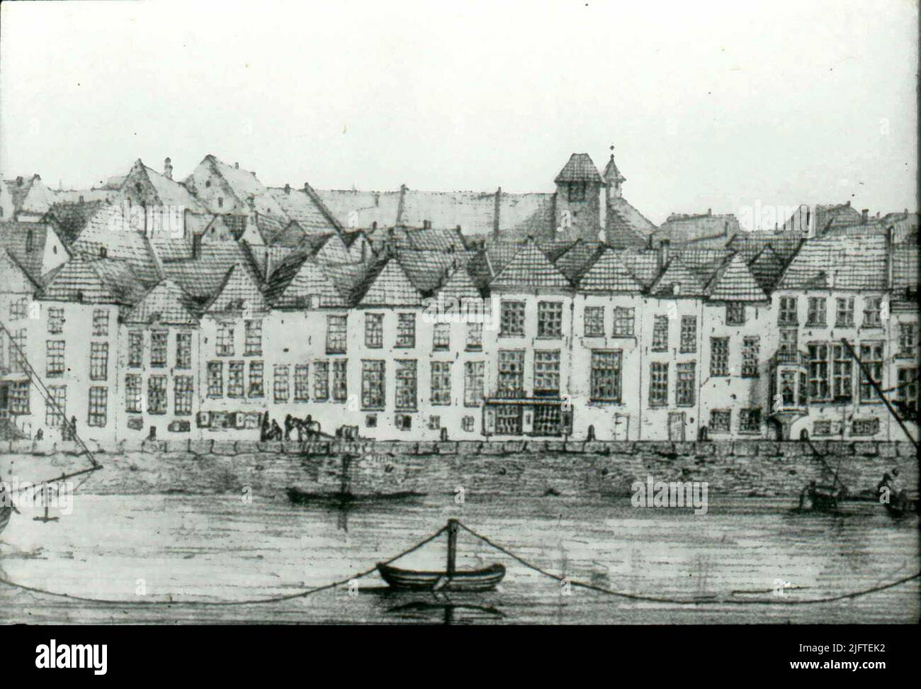 A Waalpanorama with houses and the cable from the Gierpont Stock Photo ...