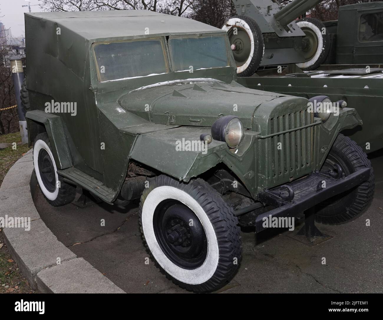 Kiev, Ukraine December 10, 2020: GAZ-67 car in the museum of military ...