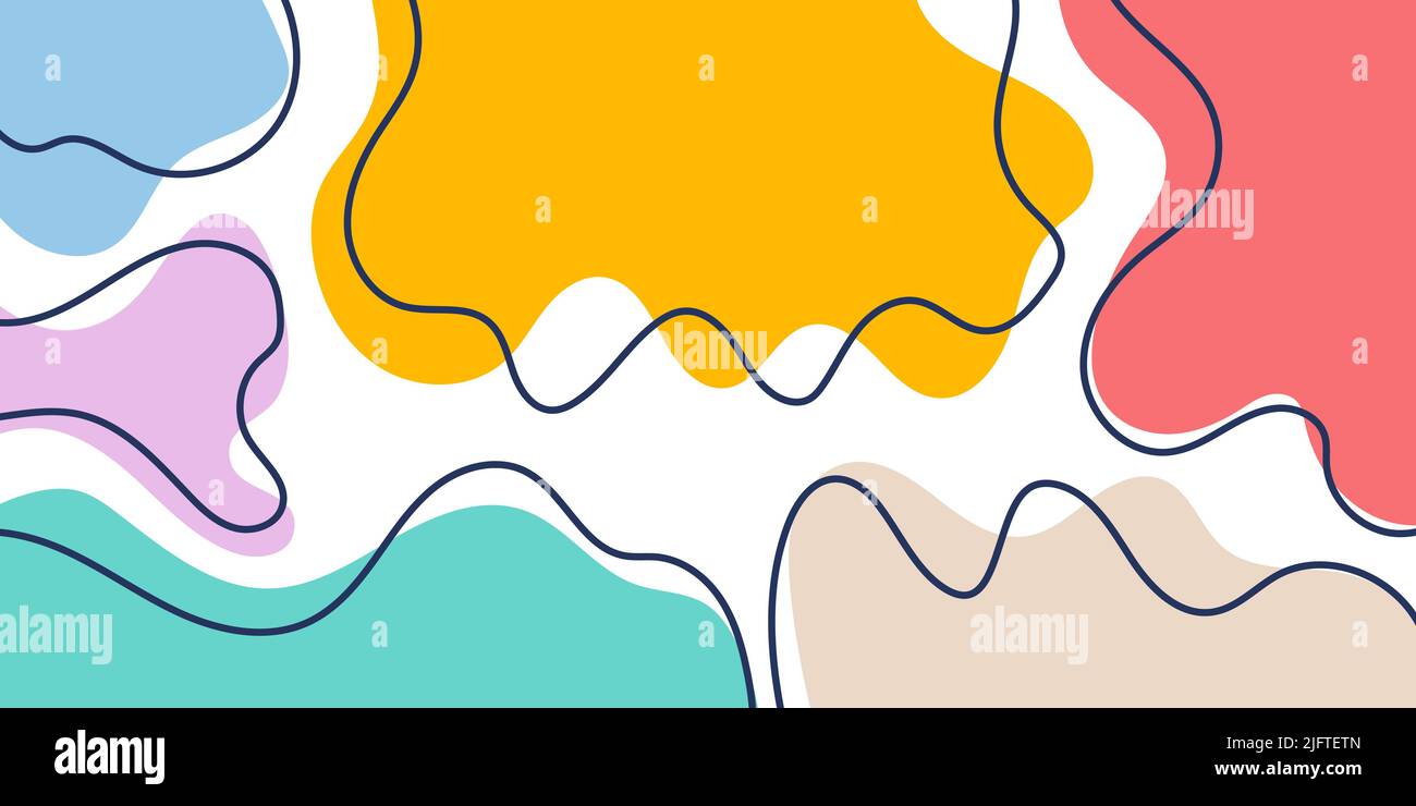 Abstract organic wavy shapes background. Hand drawn colorful banner ...