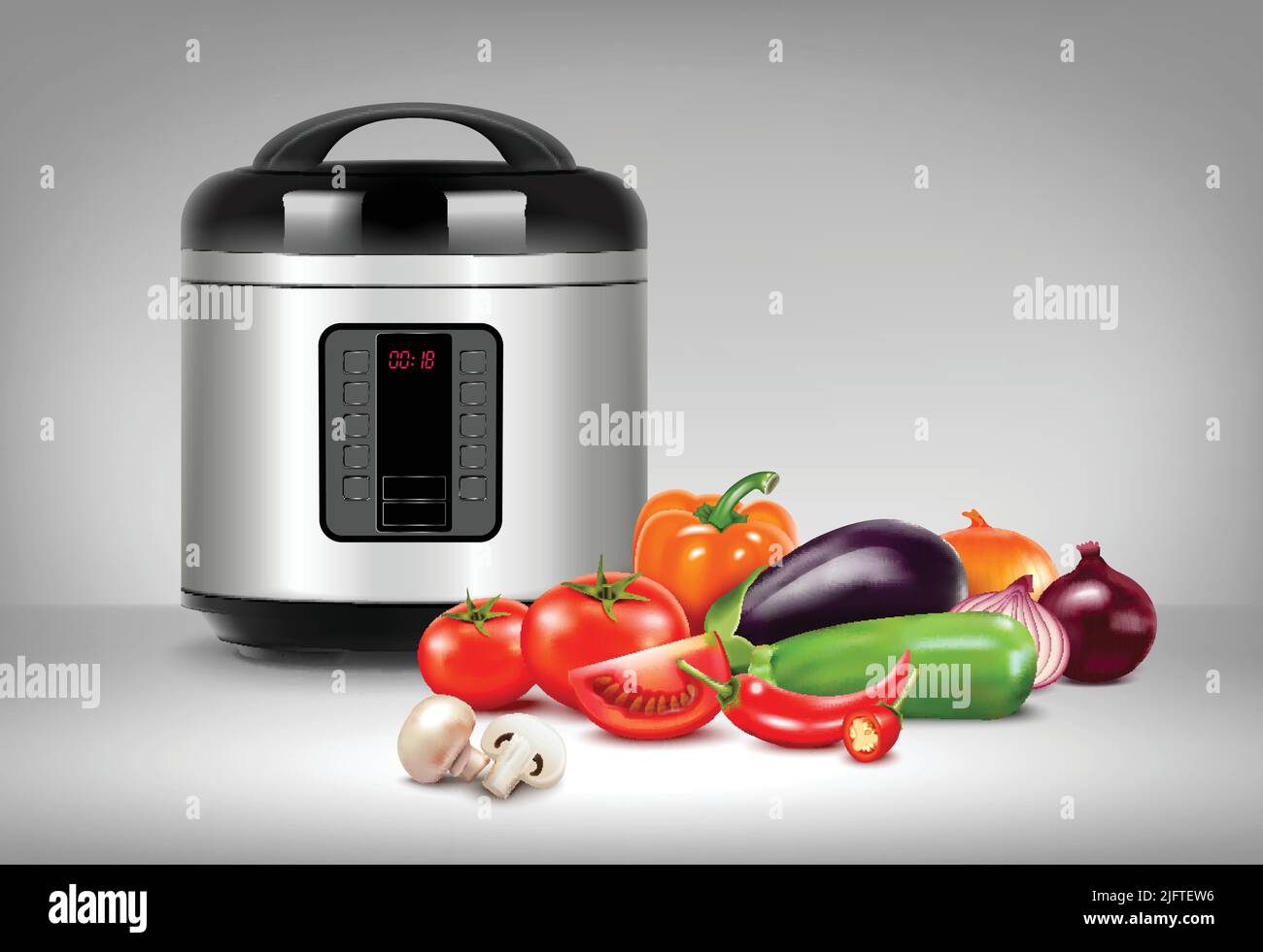 Multicooker realistic composition with image of crookpot electric ...