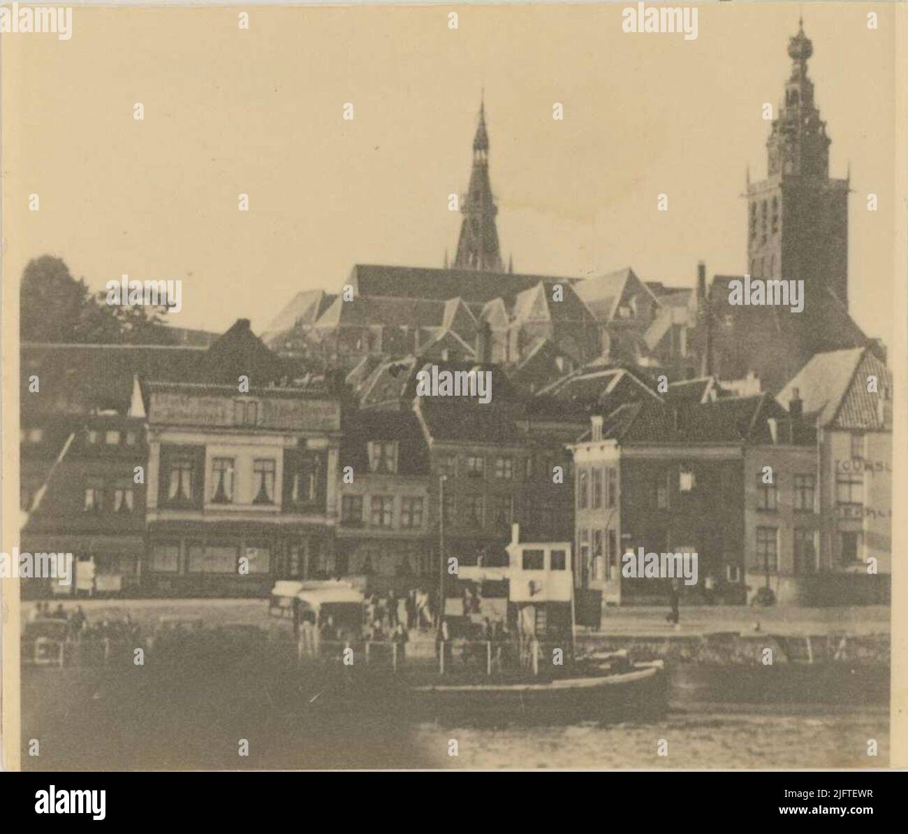 View of the Waalkade and the towers of the St. Augustinus Church and ...