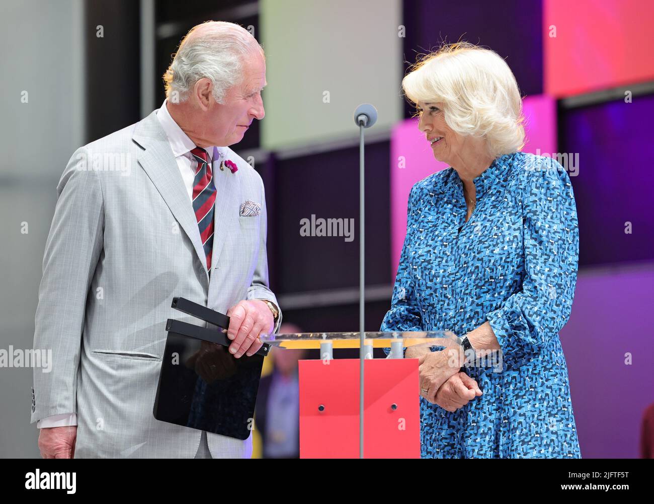The Prince of Wales and the Duchess of Cornwall in the Atrium during a ...