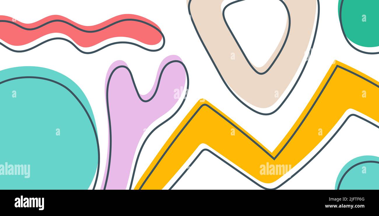 Abstract organic wavy shapes background. Hand drawn colorful banner ...