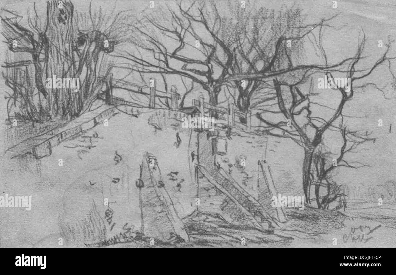 Bridge with tree part (sketch drawing of Ch. Hammes Stock Photo - Alamy