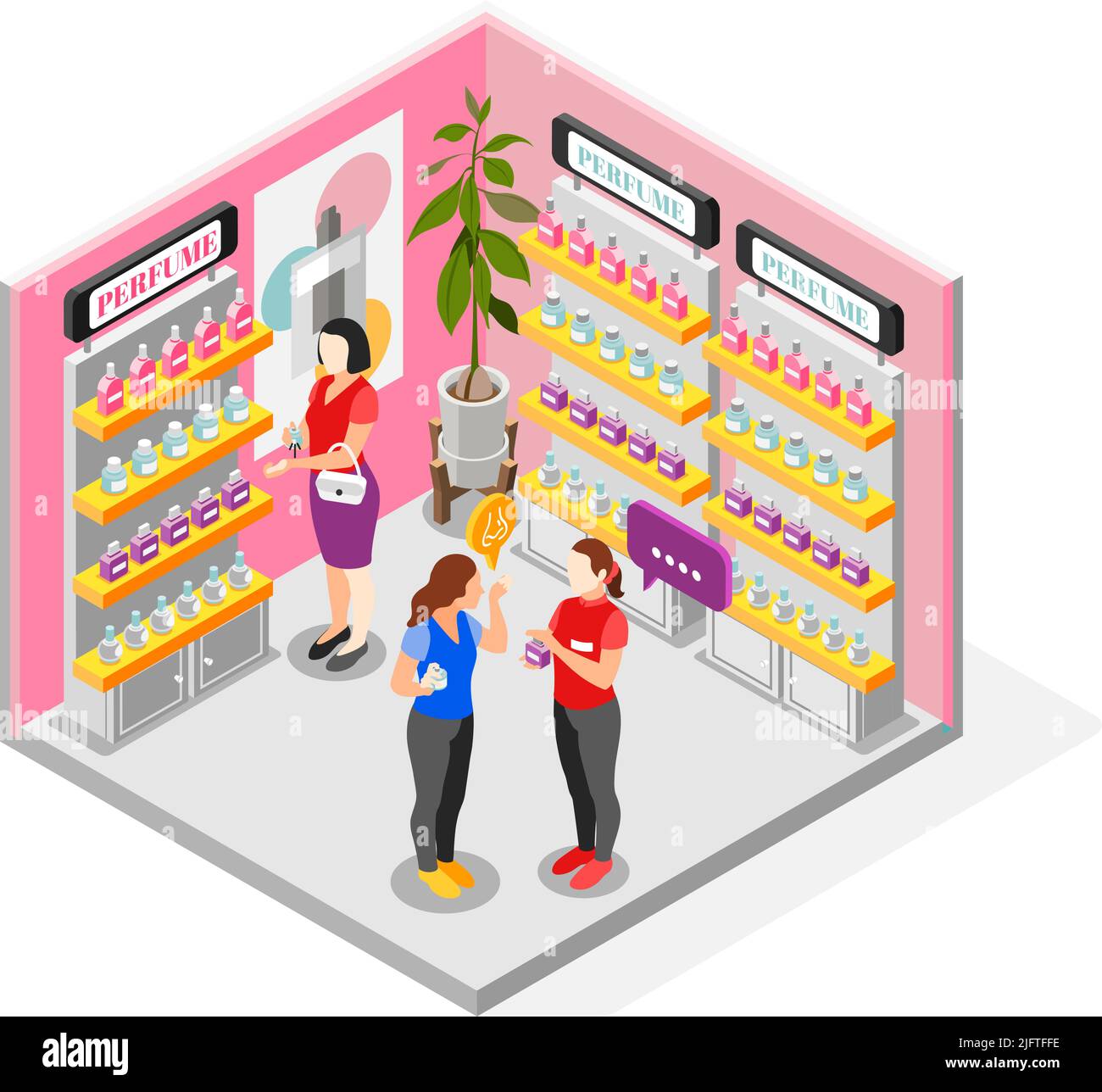 Perfume shop concept with variety and choice symbols isometric vector ...