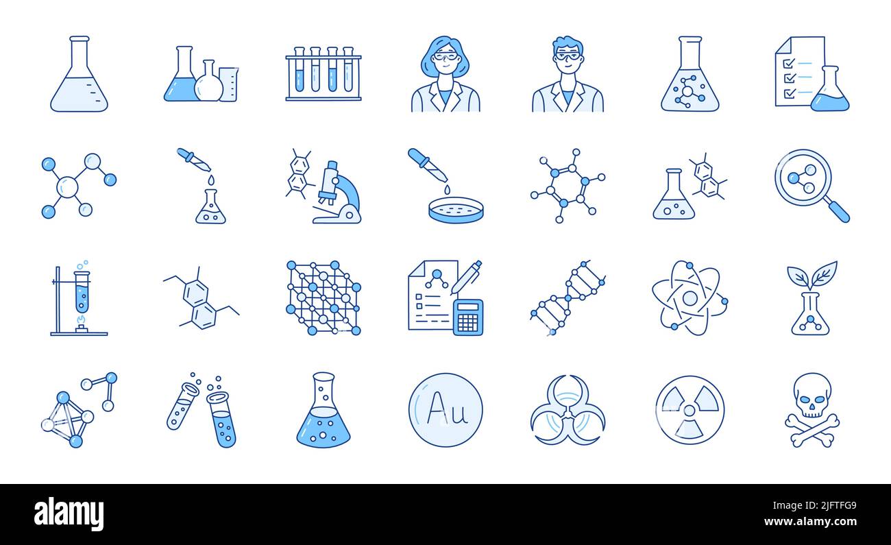 Chemistry doodle illustration including icons - flask, lab tube ...