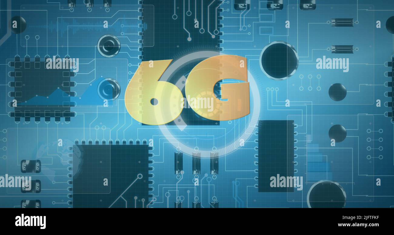 Image Of 6g Text Scope Scanning Over Circuit Board Of Computer Server Global Network