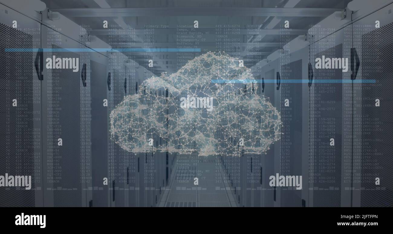 Cloud of network of connections and data processing against empty ...
