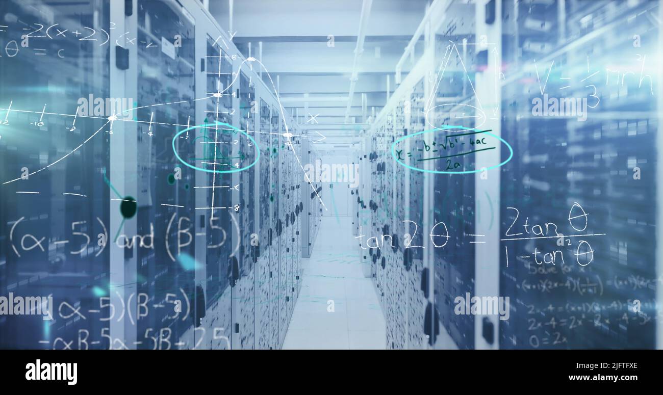 Image of handwritten mathematical equations and digital interface over ...