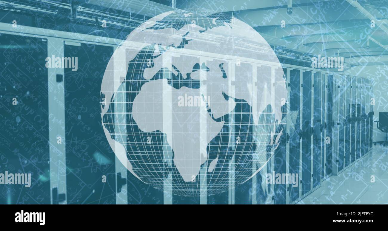 Image of globe spinning and network of connections over computer ...