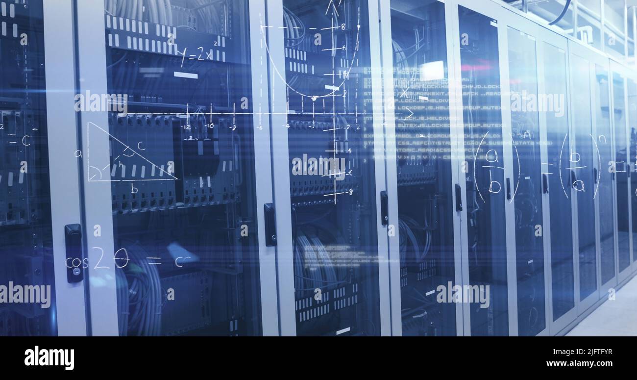 Image of handwritten mathematical equations and digital interface over ...