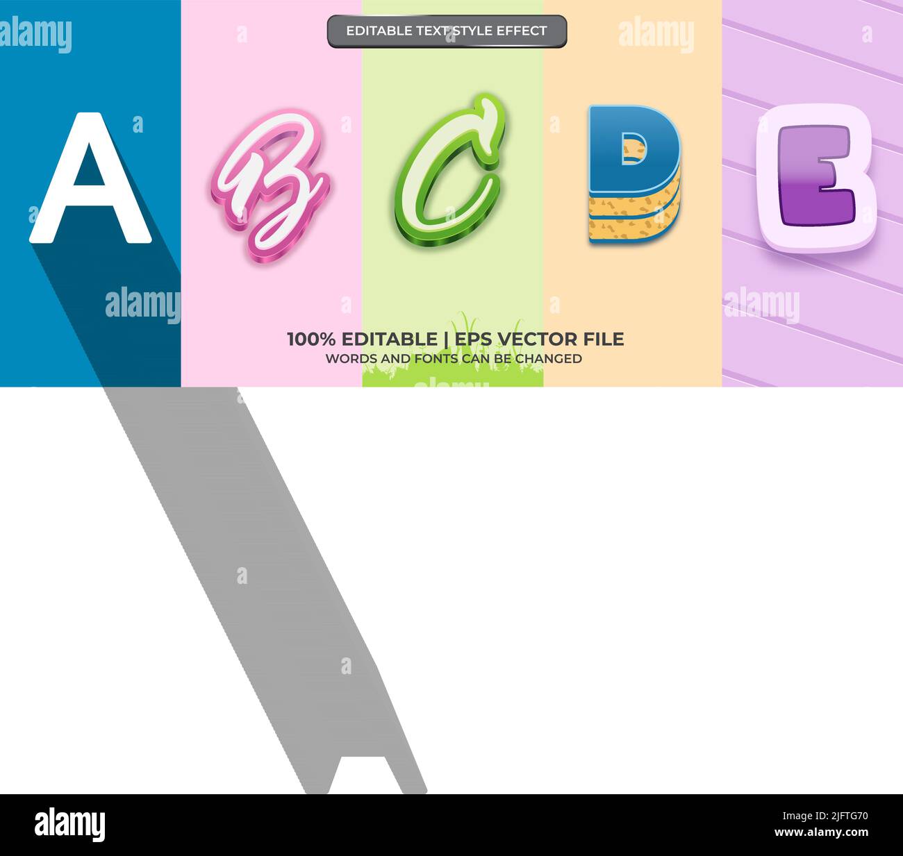 Bundle of editable text effect design vector. Set of editable text effect design. Modern ...