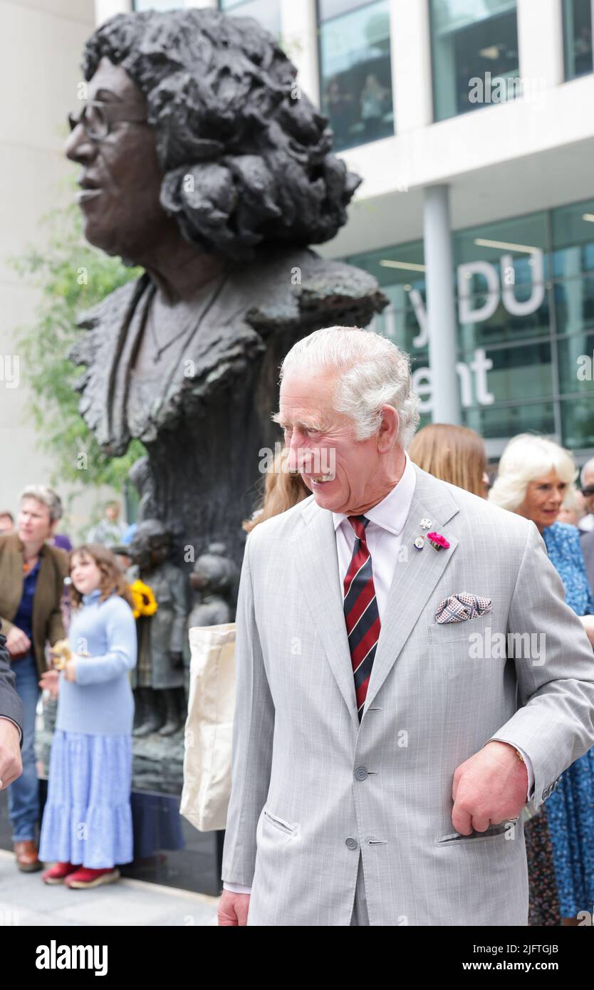 The Prince of Wales as he visits the statue of Betty Campbell, a Welsh ...