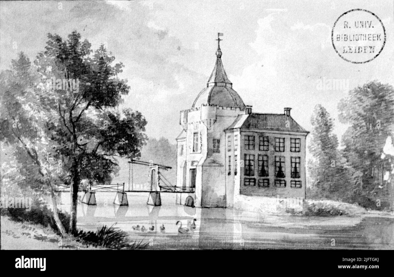 Merckenburg Castle in Heukelum. Watercolor. 18th century Stock Photo ...