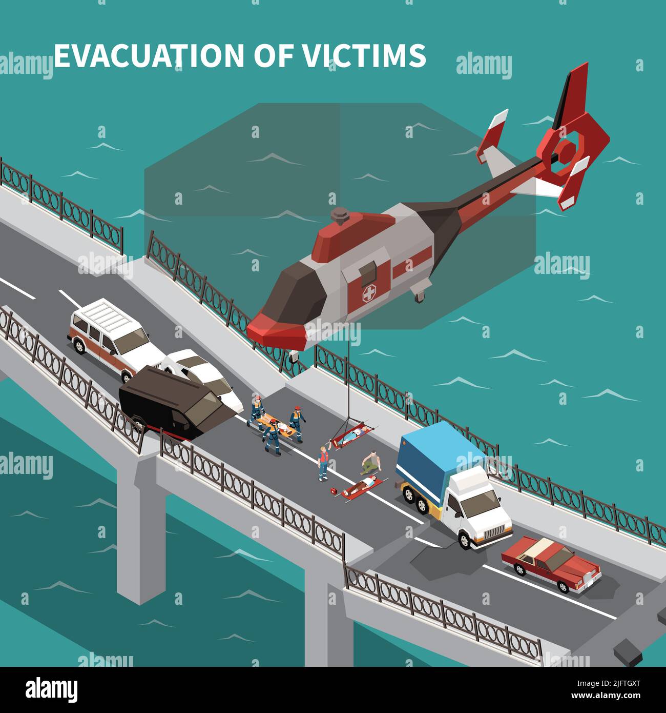 Emergency isometric background demonstrated evacuation of victims by ...