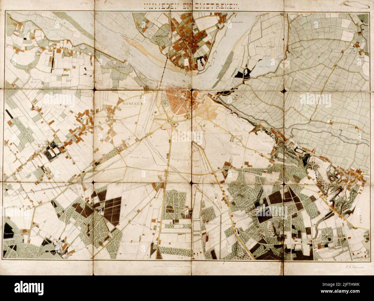 A map of Nijmegen and the surrounding area, signed by F.A. Show Stock ...