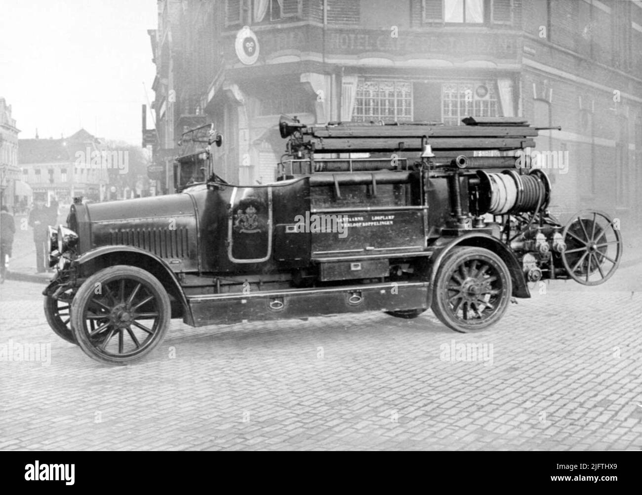 Fire truck set up in the Hertogstraat, on the right is the third ...