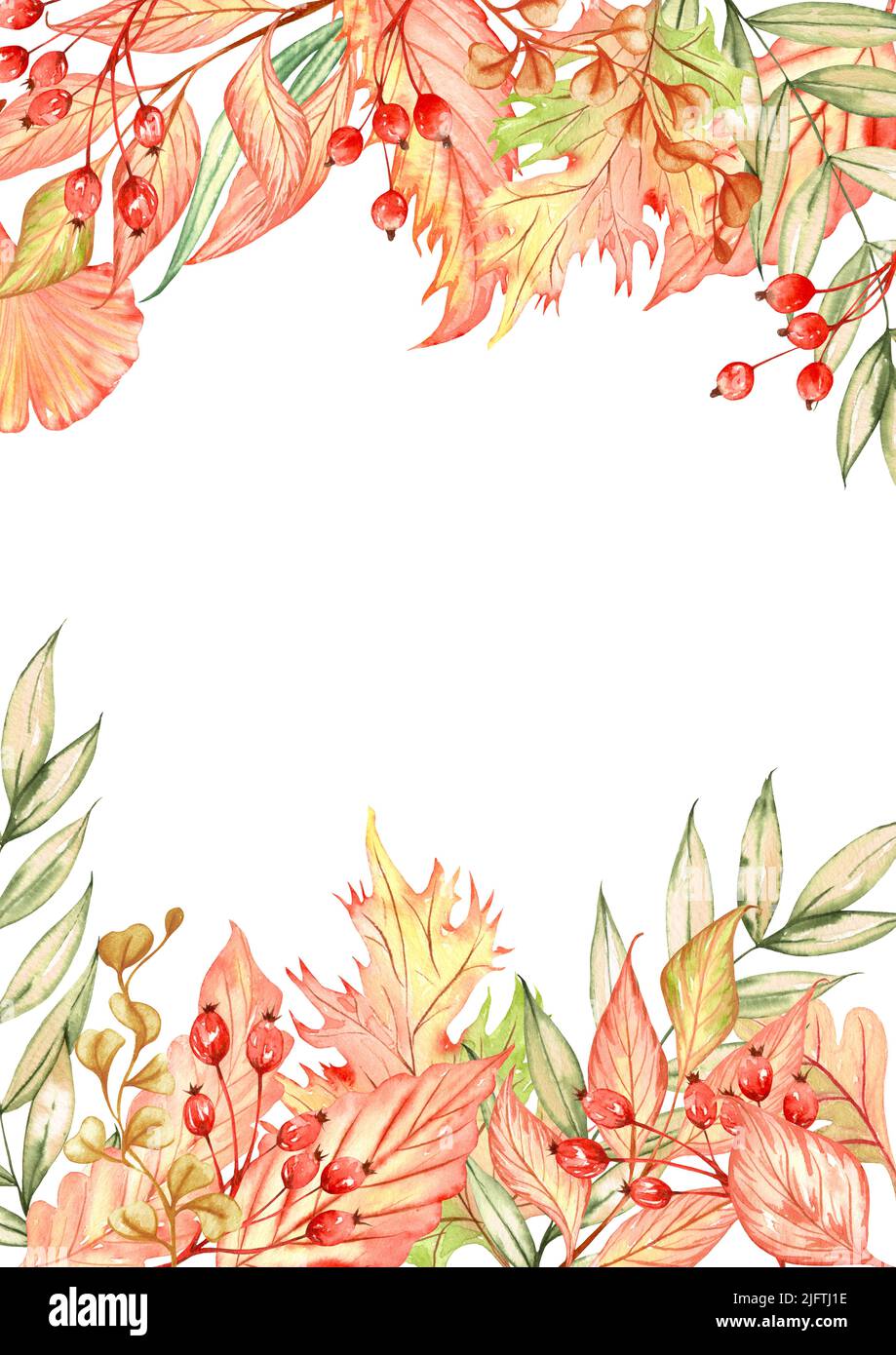 Watercolor frame decorated with beautiful autumn leaves. Fall ...