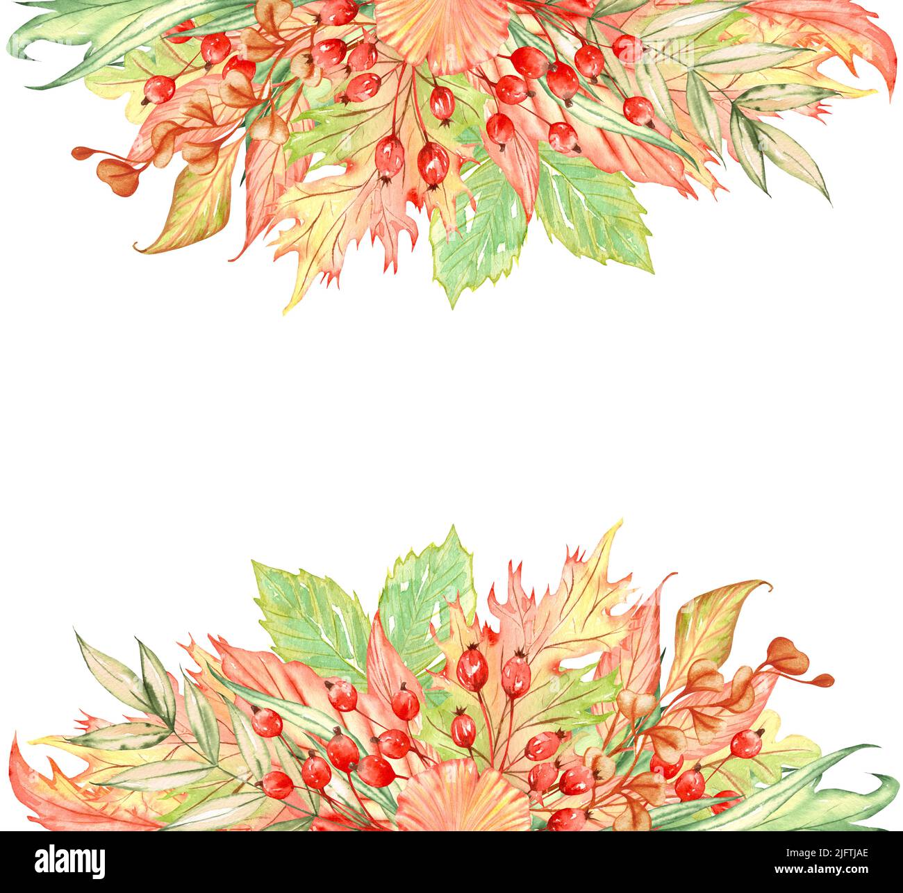 Watercolor frame decorated with beautiful autumn leaves. Fall ...