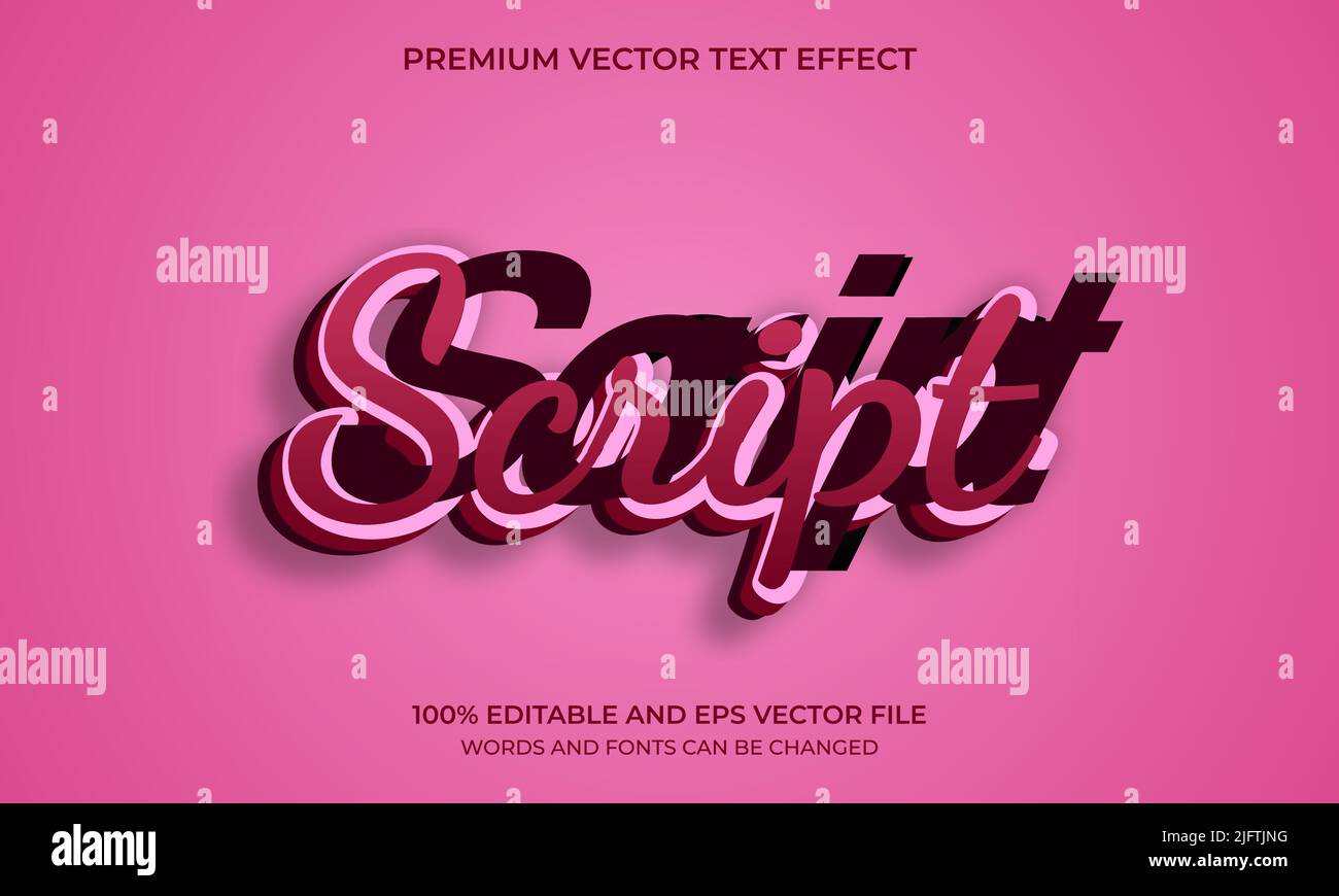 3d Script Text Effect Editable Text Style Vector Illustration Stock