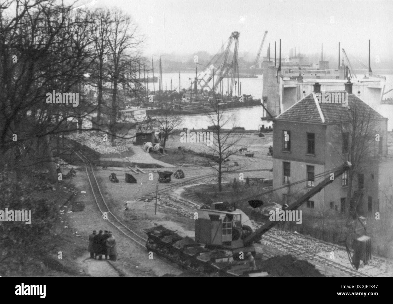 The Waal Bridge under construction, seen from the Hunnerpark Stock ...