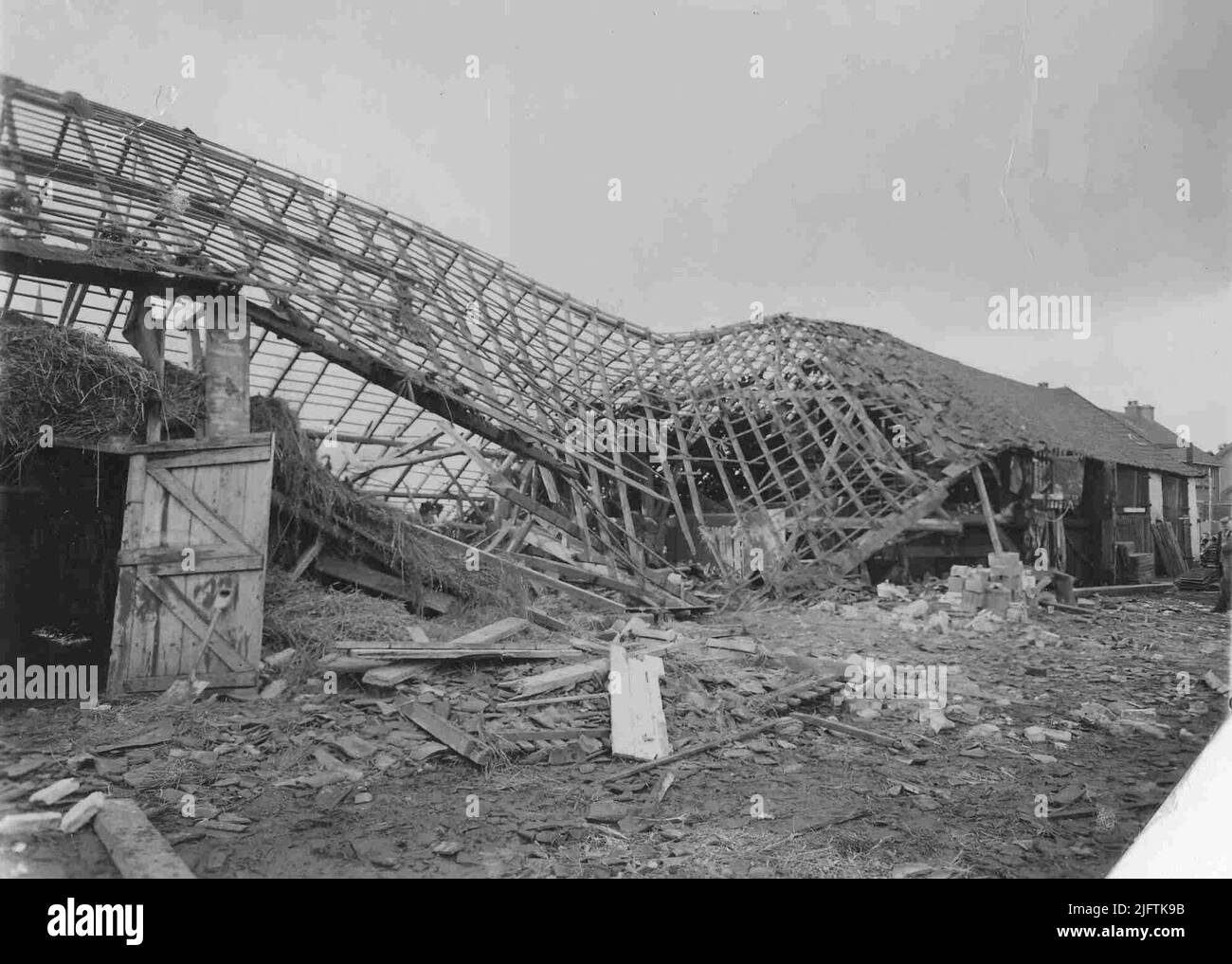 Around 9:10 p.m. Damaged the barn by explosive bomb. ' Stock Photo - Alamy