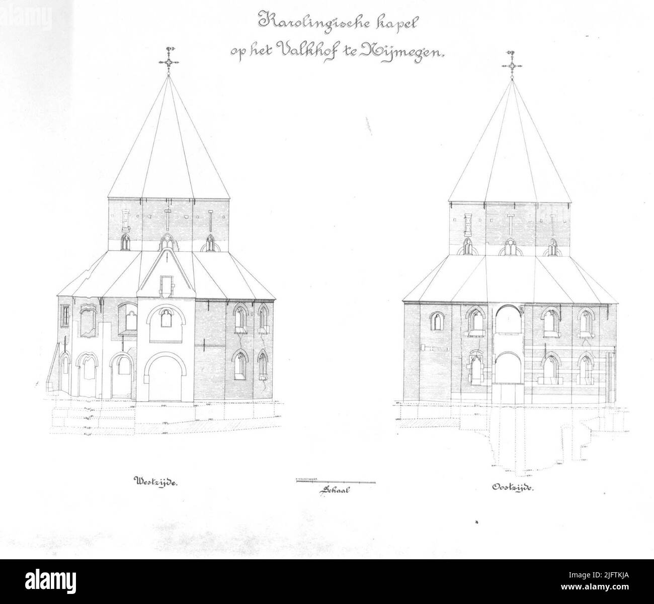 A reconstruction drawing of the West and East side, of the St. Nicholas ...