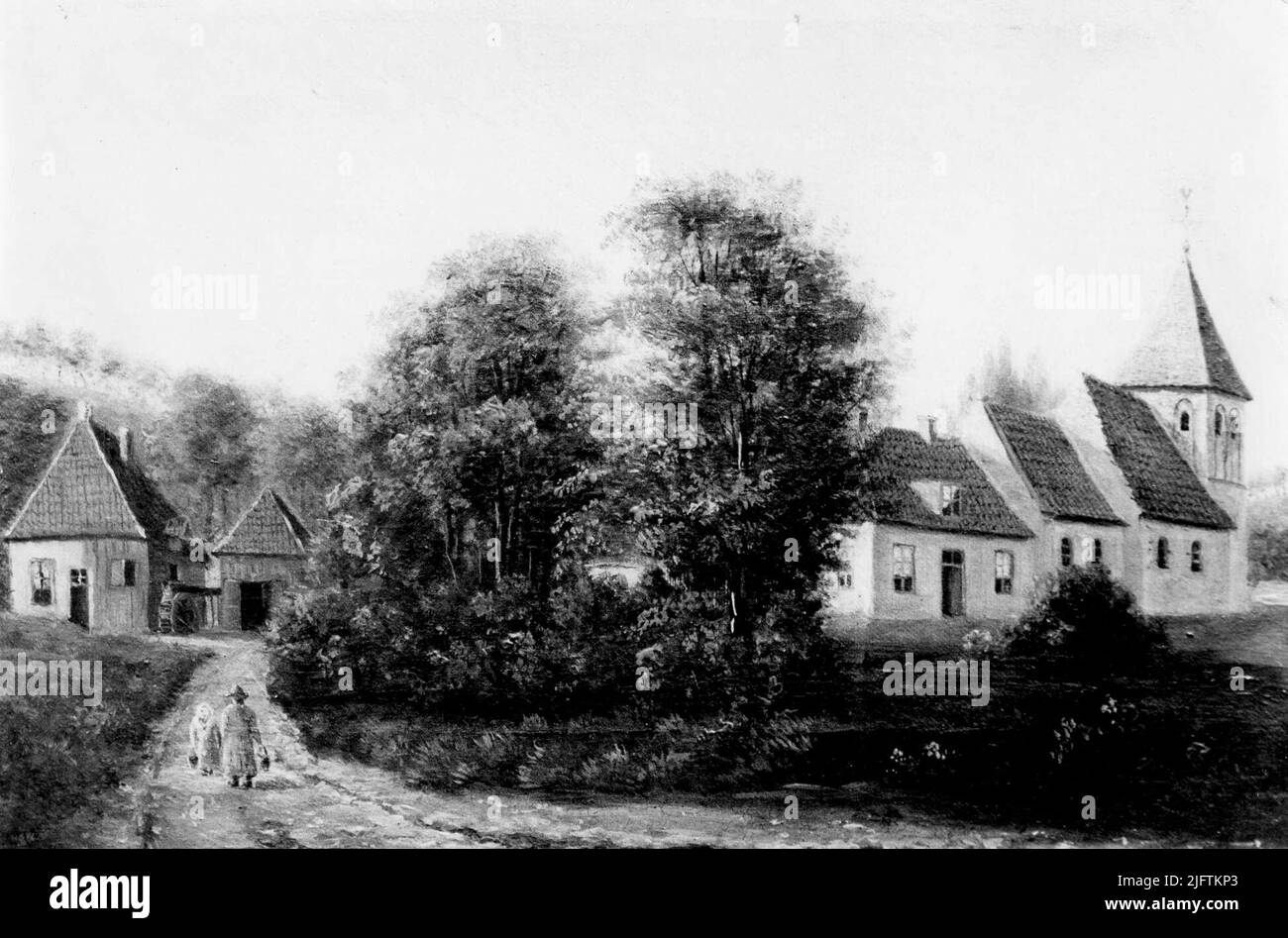 An oil painting, on the left the Watermolen and on the right the ...
