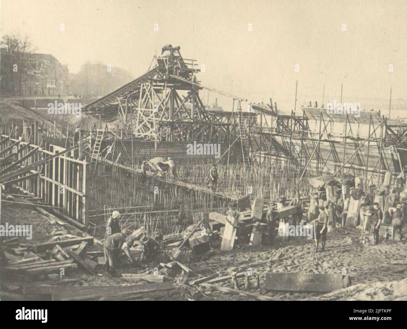The concrete dumping of the bridgehead on the city side Stock Photo - Alamy
