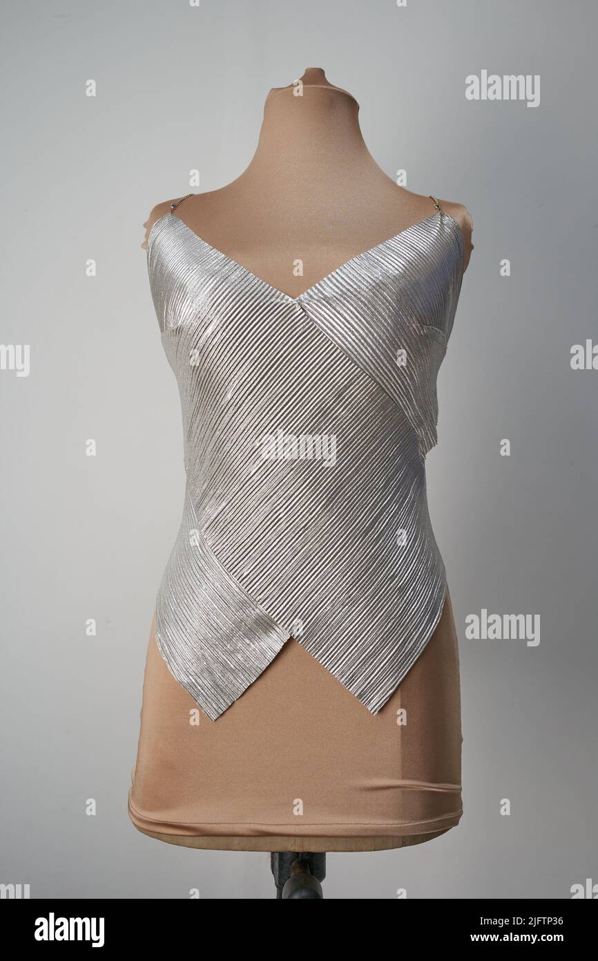 Top silver female. Women's party attire, party clothes Stock Photo - Alamy