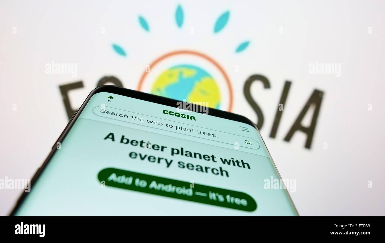 Smartphone with website of German search engine company Ecosia GmbH on ...
