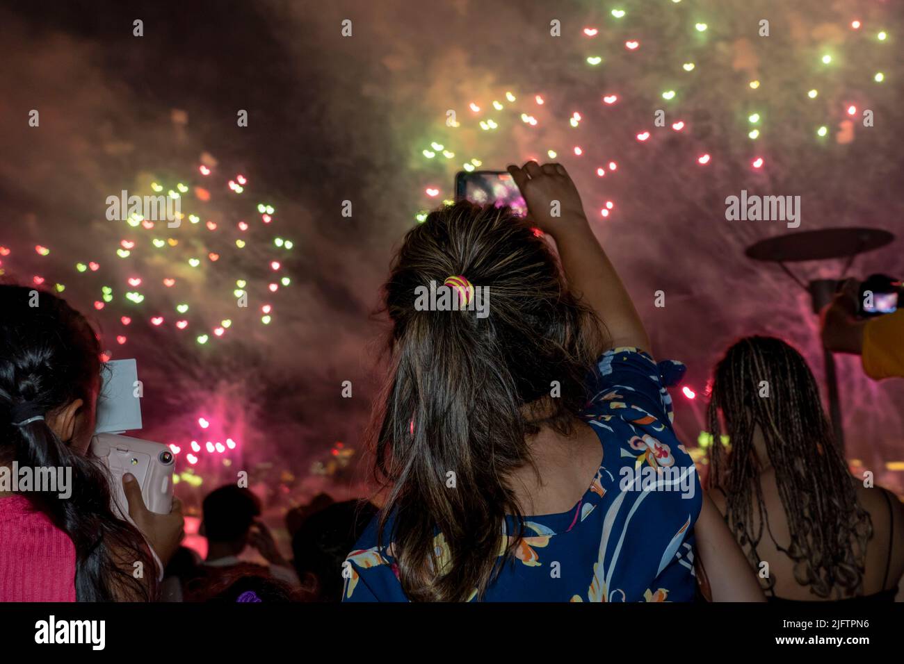 New York, United States. 04th July, 2022. Spectators watch fireworks ...