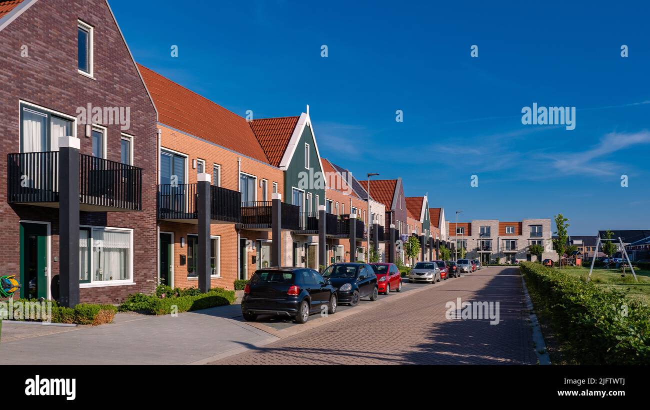 Dutch Suburban area with modern family houses, newly build modern ...