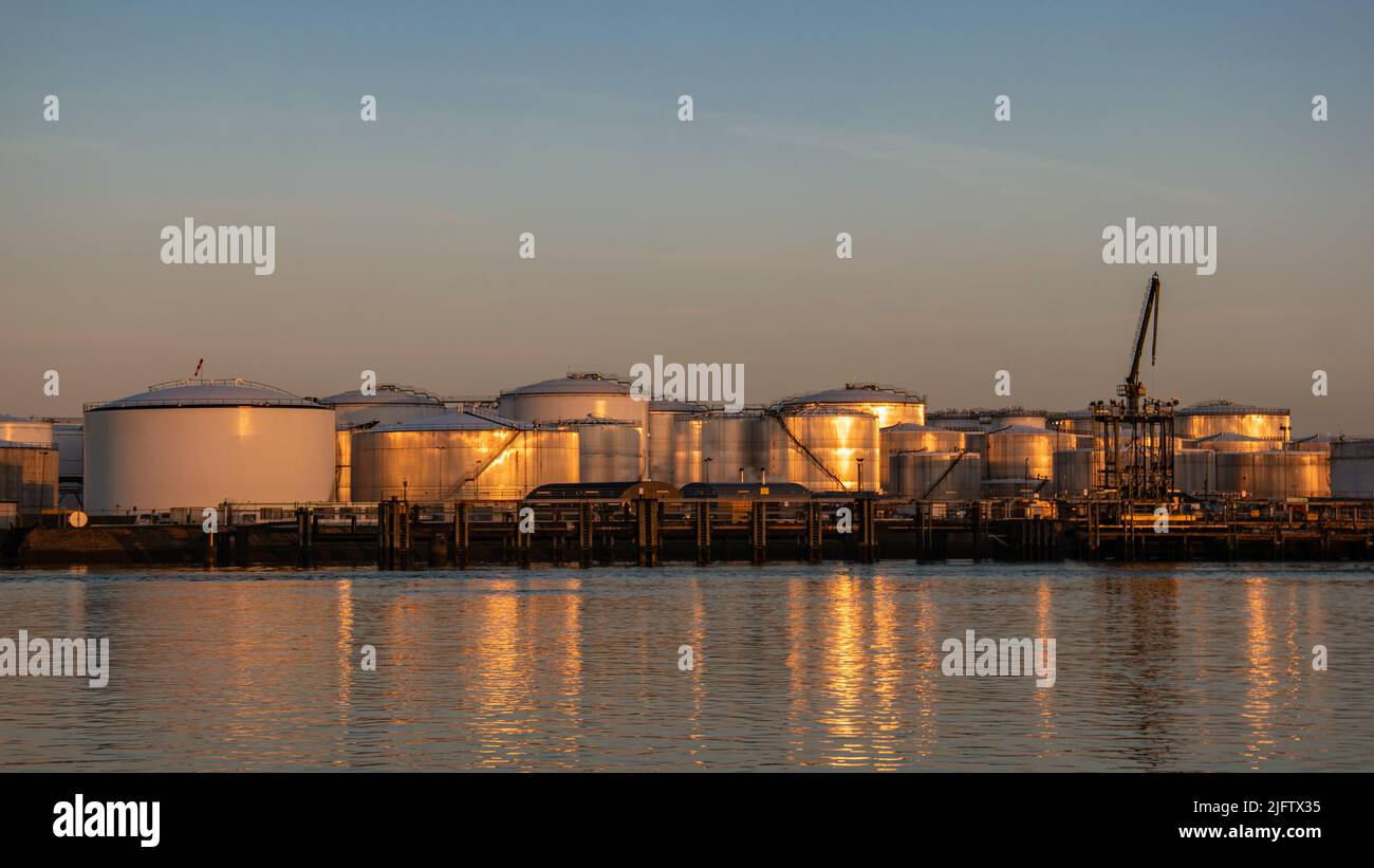 Rotterdam Netherlands, Oil harbor with tank terminals and chemical ...