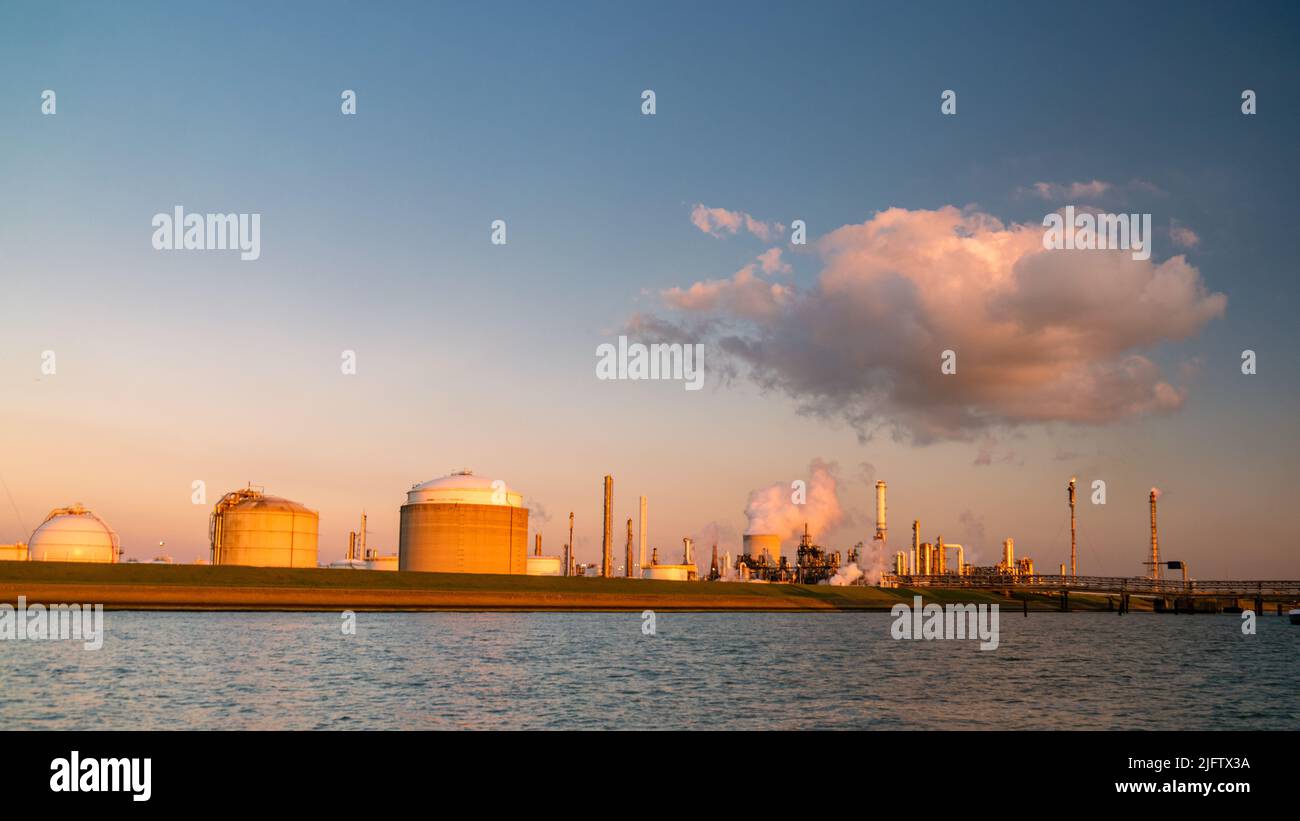 Rotterdam Netherlands, Oil harbor with tank terminals and chemical ...