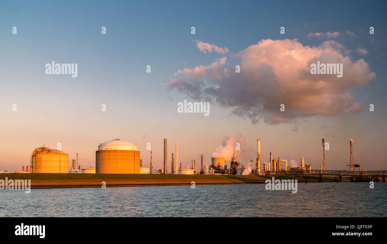 Rotterdam Netherlands, Oil harbor with tank terminals and chemical ...