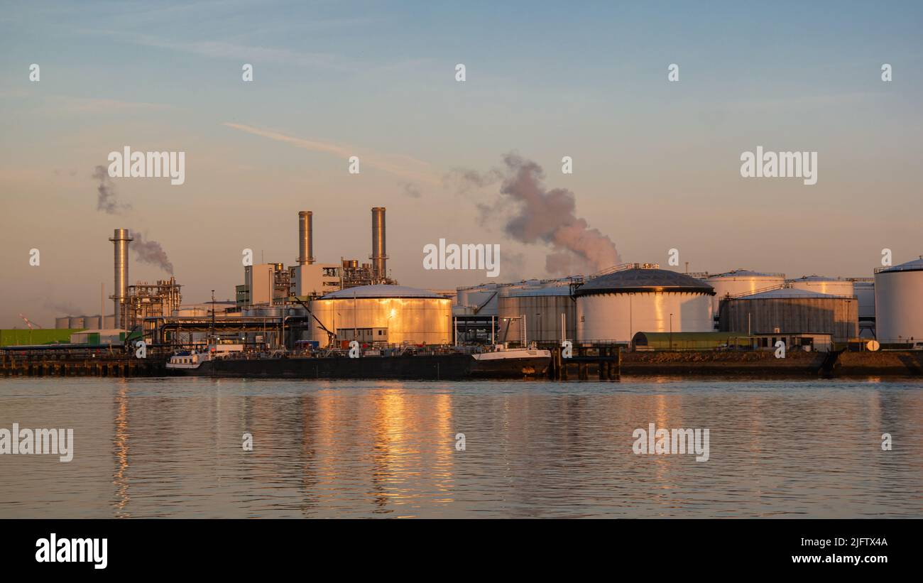 Rotterdam Netherlands, Oil harbor with tank terminals and chemical ...