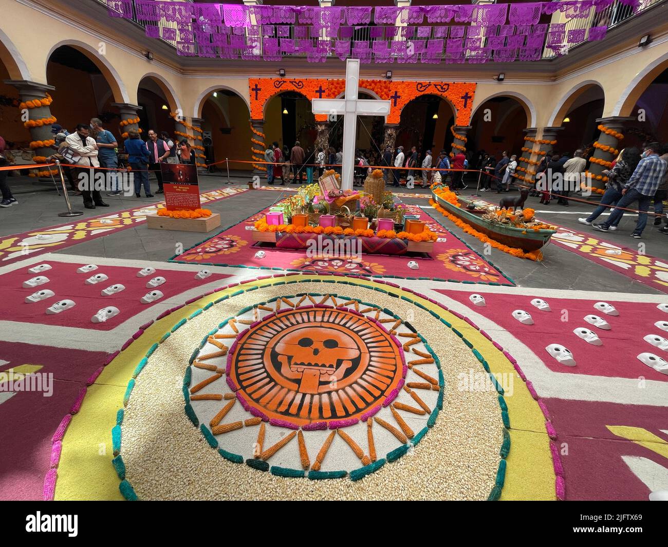 Traditional altar or offering for the dead in Dia de Muertos, in Mexico ...