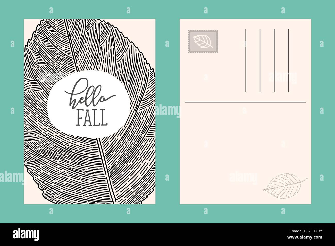 Autumn leaf postcard vector two sides illustration Stock Vector Image ...