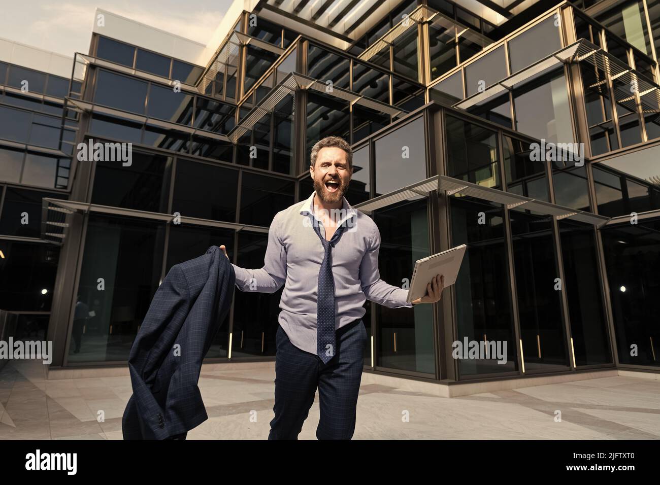 man expressing happiness. professional bearded ceo celebrating success ...