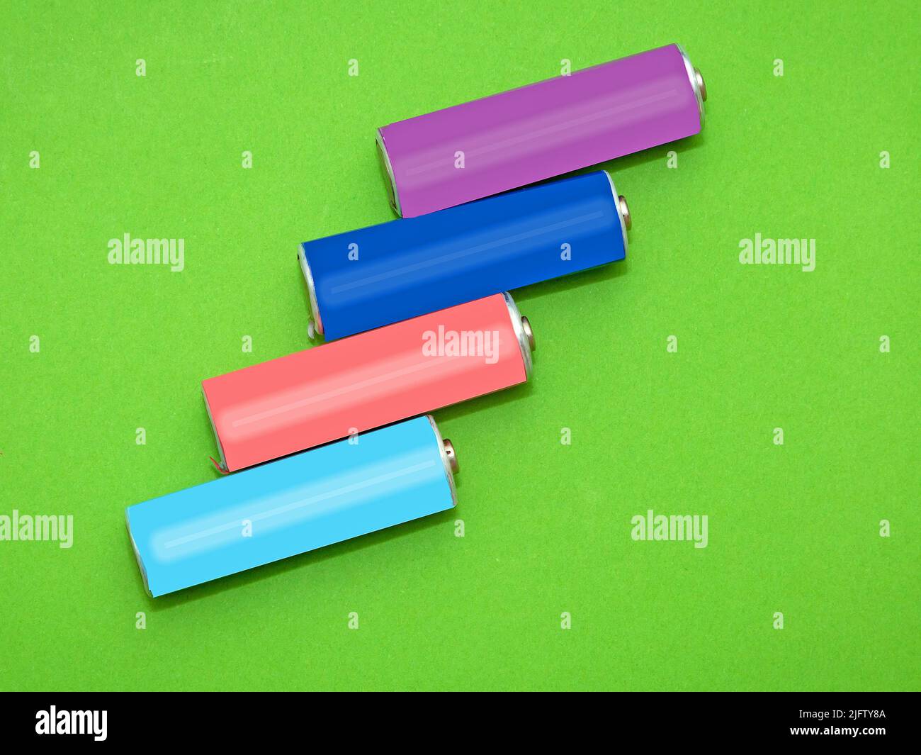 Rechargeable colorful lithium batteries on green background Stock Photo ...