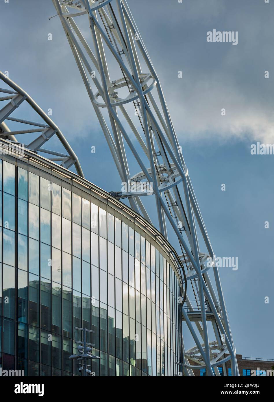 The Steel arch of Wembley stadium known as the 'Wembley arch' supports ...
