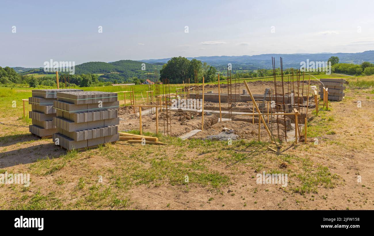 Building House Foundation Basement Concrete Construction Site Start ...