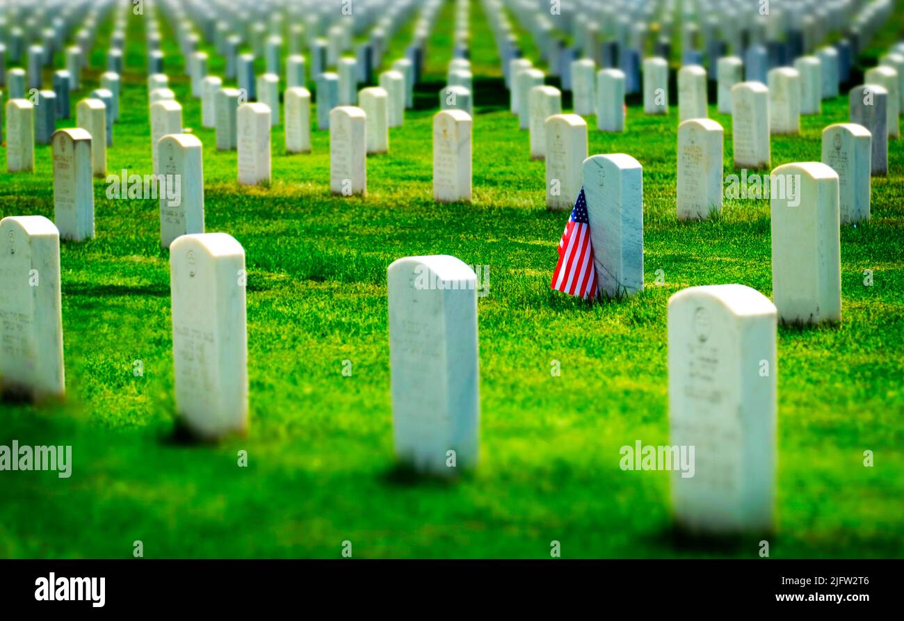 Military cemetery in the United States with headstones for soldiers ...