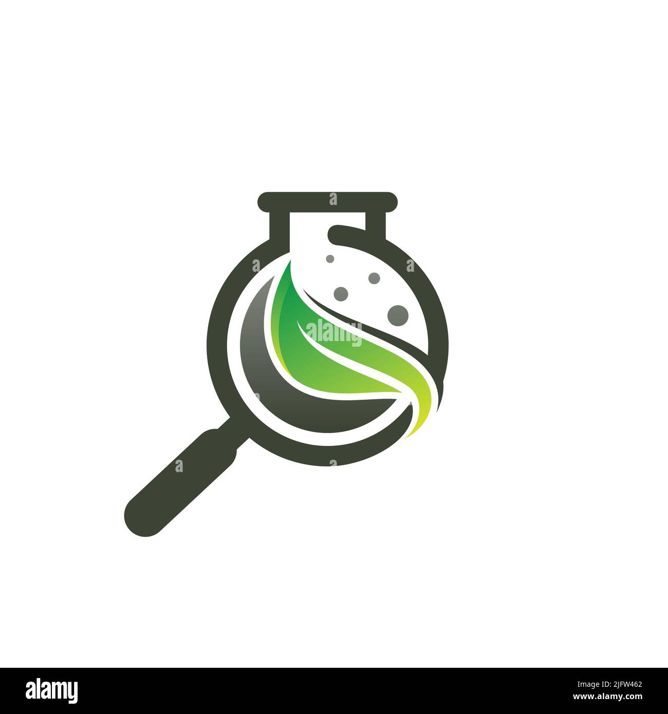 Green laboratory logo with magnifiying glass and tube. Bio organic ...