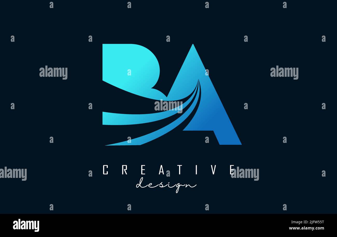 Creative blue letter BA b a logo with leading lines and road concept ...