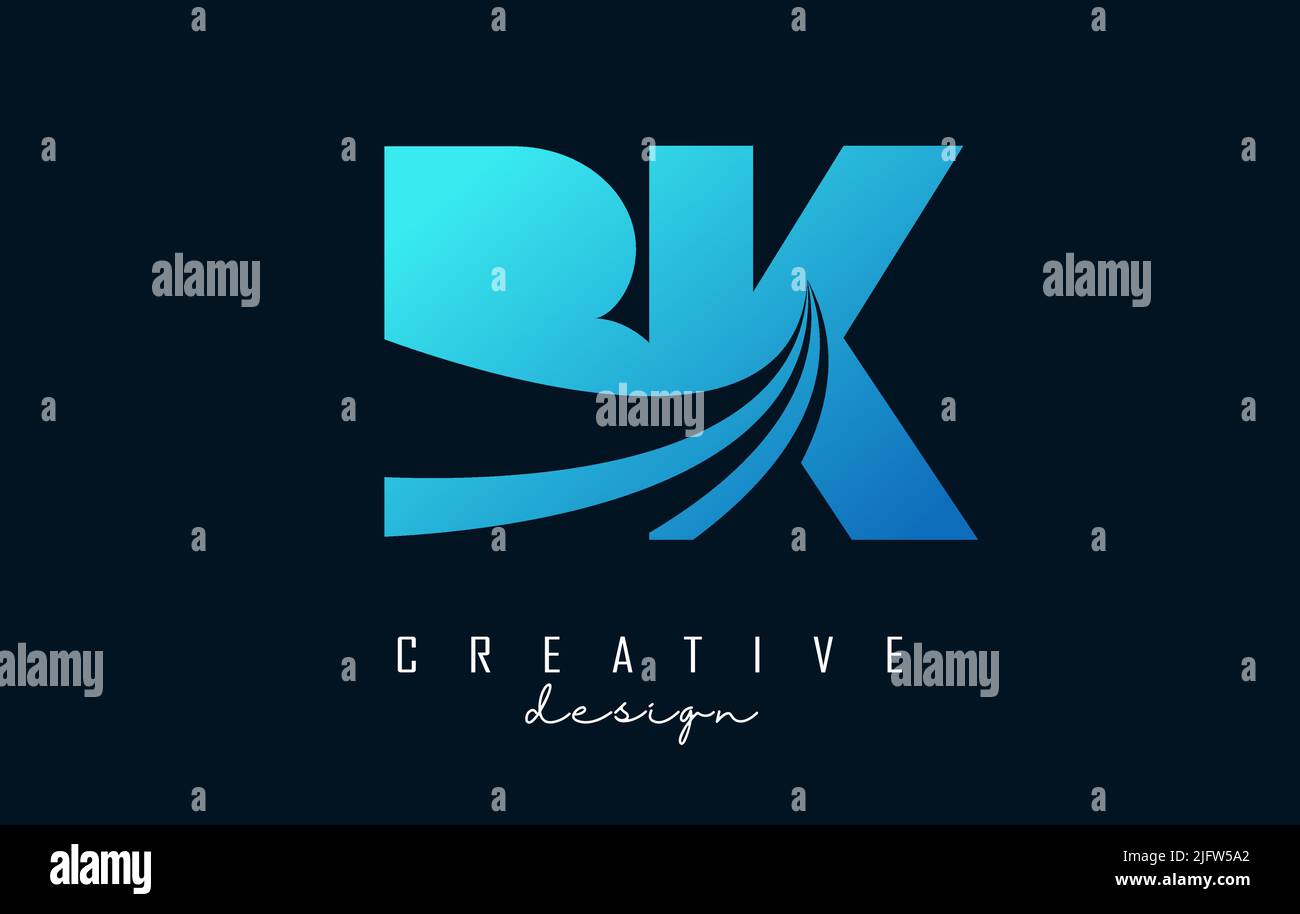 Creative blue letter BK b k logo with leading lines and road concept ...